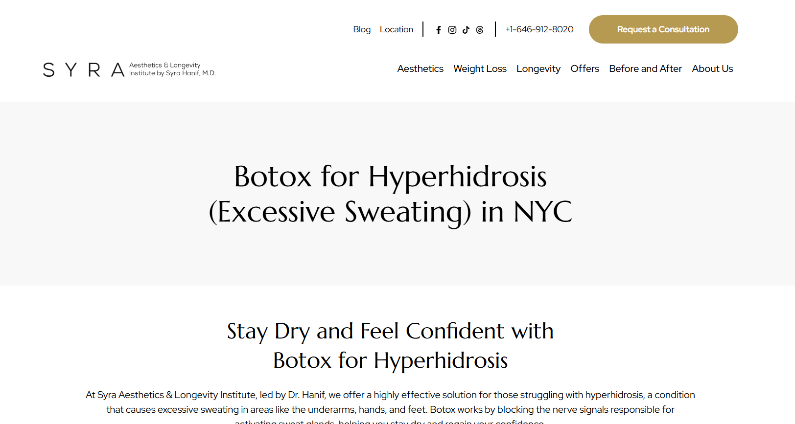 Underarm Botox in Mahattan, NYC - Hyperhidrosis Treatment